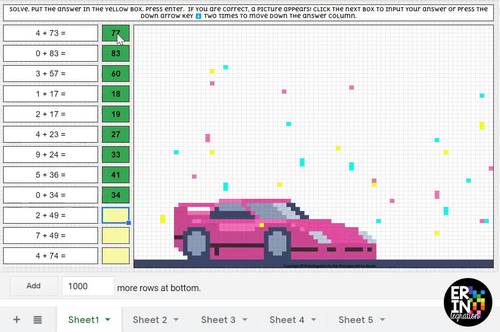 Multi Digit Addition Pixel Art Math Google Sheets | Editable | 5 Images