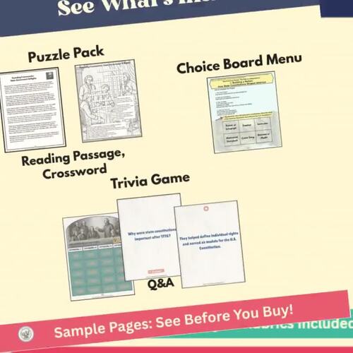 HSS 5.6.5 U.S. & State Constitution Bundle- Puzzles, Trivia, PBL CB