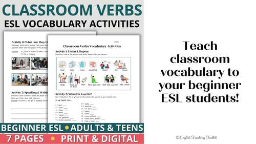 Adult ESL Learning English Worksheets Beginners ESL - Classroom ...