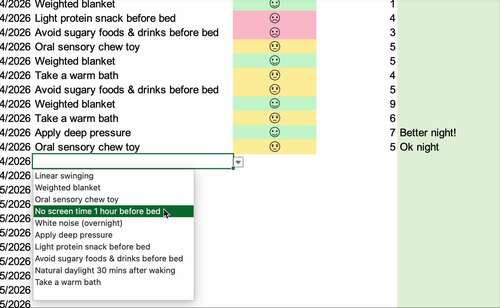 Sensory Sleep Tracker. Automated Excel Dashboard. SEL by Organised Mind UK