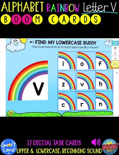 Alphabet practice_Letter V_Rainbow fun_Boom Cards™ by Smart Land Printables