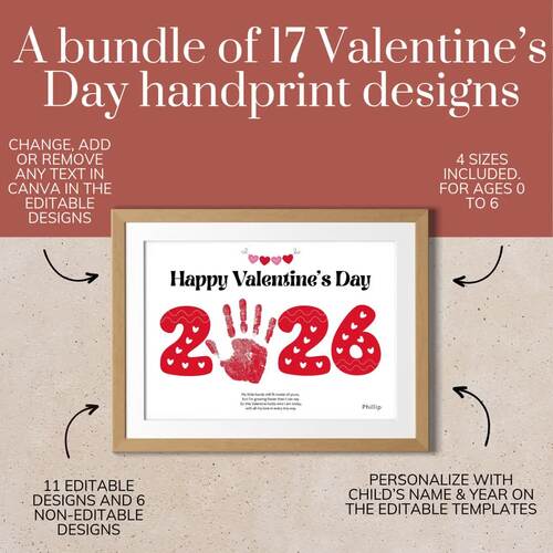 17 Valentines Day Handprint Crafts February Craftivity w/ Love Poem ...