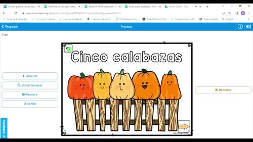 5 Little Pumpkins in Spanish Boom Cards | Comprensión de Lectura Halloween