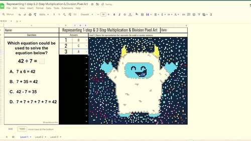 Google Sheets Pixel Art Represent 1-& 2-Step Multiplication & Division ...