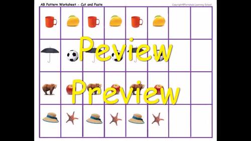 AB Patterns – What comes next – Cut and Paste Worksheets with Real Images