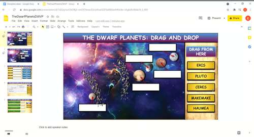 The Dwarf Planets: Drag & Drop Worksheet:Google Slides. Powerpoint