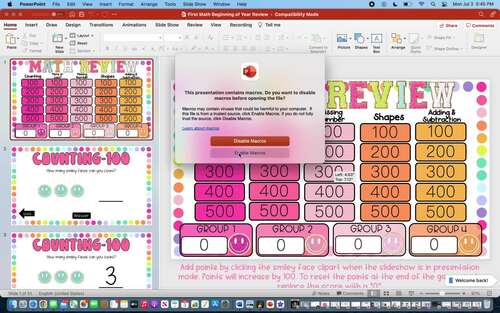 1st Grade Math Beginning of Year Review Game Show | Back to School