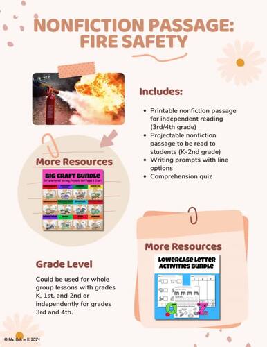 Fire Safety (Nonfiction Passage, Writing Prompts, & Comprehension Check)