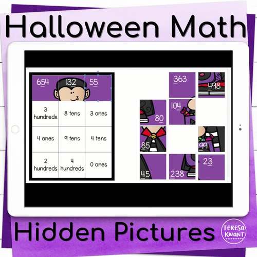 Hidden Picture Tiles Halloween Math Activity 2nd Grade | Distance Learning