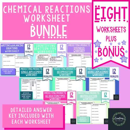 Chemical Reactions Worksheet Bundle - Detailed Key - Distance Learning