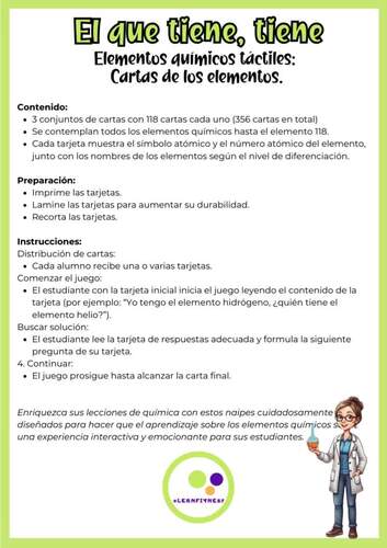 Spanish: Elementos Químicos | El que tiene, tiene | Química | Elements Game