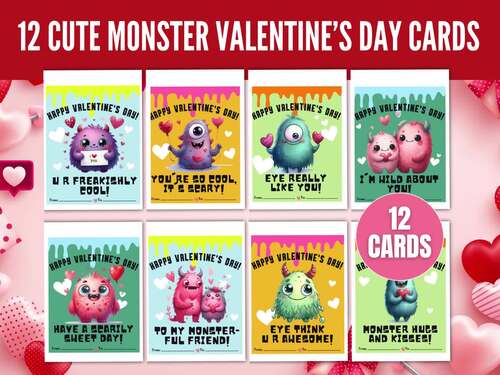 Printable Cute Monster Valentine's Day Cards for Kids (Classroom Exchanges)