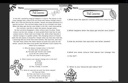 Fall Reading Comprehension Passages & Fluency Practice for 2nd Grade ...