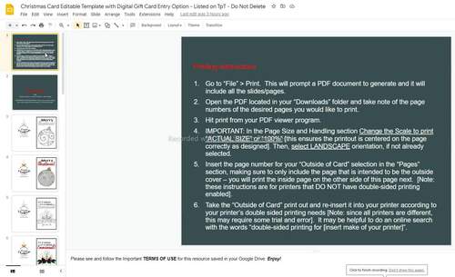Christmas Card Editable Template for Teacher or Parent Gifts | PowerPoint