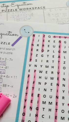Multi step Equations with Variables on both sides// Math Word Search Puzzle