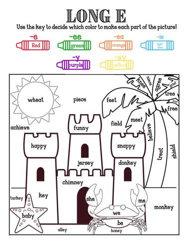 Summer Color By Word PHONICS LONG E SPELLINGS coloring May June End of Year