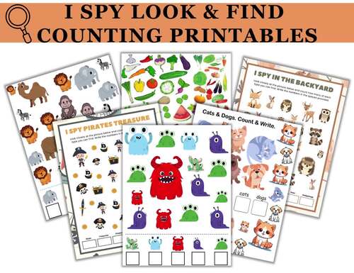 I Spy Look & Find Counting Printables – 50 Themed Activity Sheets