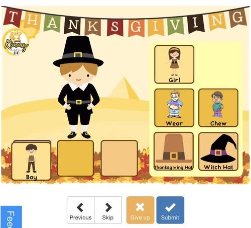 Thanksgiving Build a Sentence Boom Cards by Teacher Kimmy | TPT