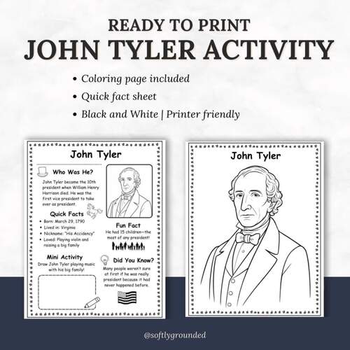 John Tyler Coloring Page and Fact Sheet | 10th President | U.S ...