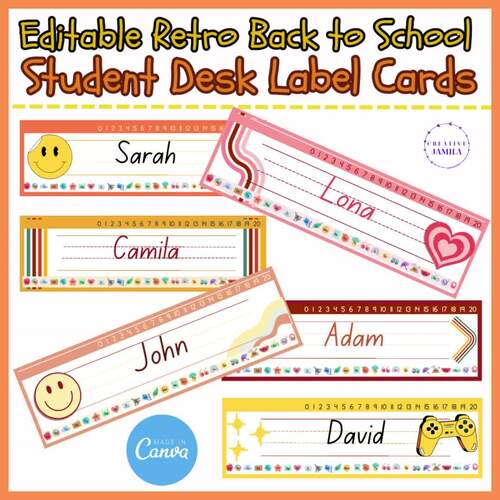 Editable Retro Back to School Student Desk Label cards-Retro student ...