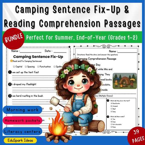 Camping Sentence Fix-Up & Reading Comprehension Passages BUNDLE (1-2 ...