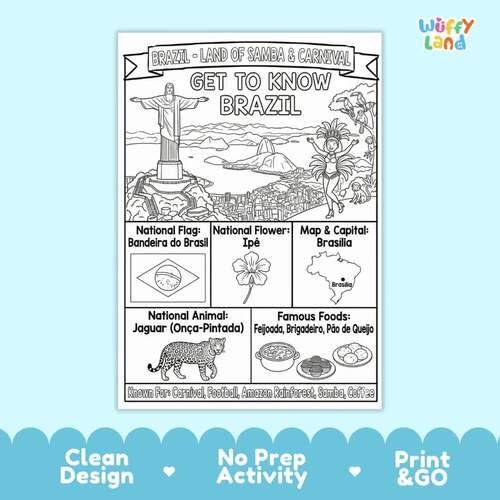 Brazil Country Study | Geography Coloring Poster | South America ...