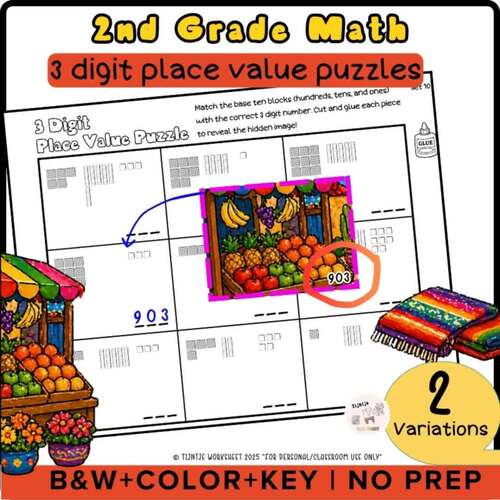 Math 2-3 Grade Place Value | 3‑Digit Base Ten Blocks | Cut‑and‑Paste ...