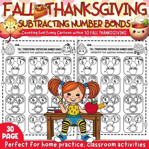 Subtraction and Number Bonds Fall Thanksgiving Within 10, Math Activity ...