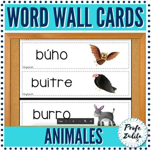 52 Spanish Classroom Posters | Animal in Spanish Word Wall Cards