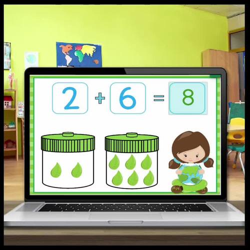 Adding with Pictures to 20 Boom Cards - Earth Day Picture Single Digit ...
