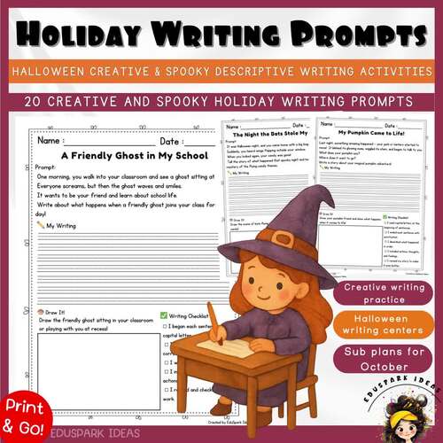 Holiday Writing Prompts | Halloween Creative & Spooky for Grades 1–3 ...