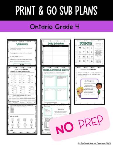 No Prep Emergency Sub Plans - Aligned for Ontario, Grade 4 | TPT