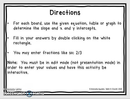 Slope X and Y Intercepts Fill In Activity, Print and Digital Google Slides™