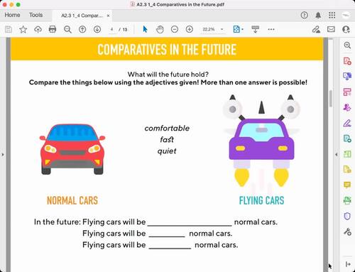 ESL Elementary Lesson: Learn to Use Comparatives in the Future & Future ...