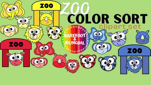 Zoo Color Sorting Clipart - Zoo Animal Clipart | TPT