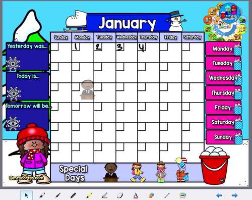 Morning Calendar For MIMIO Board - January (Winter) by mrscortes