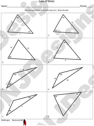 Law of Sines Printable/Handout/Worksheet by DNJDesigns and Mathman1962