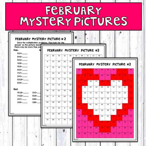 February Math Mystery Pictures | Multiplication | Valentines Day Color ...