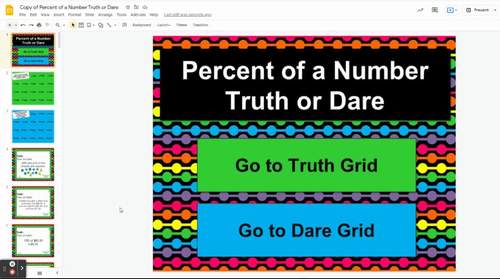Percent of a Number Activity Truth or Dare Math Game Digital Resource
