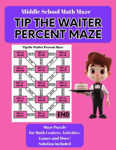 TIP THE WAITER * Percent Maze Puzzle * Middle School Math | TPT