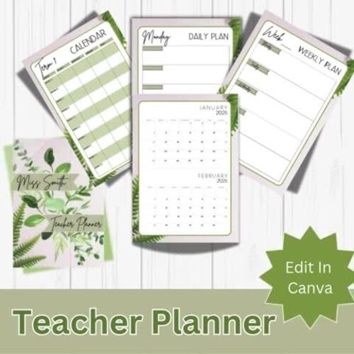 Editable Fern Themed Teacher Planner | 2025 Calendar | Term Overviews