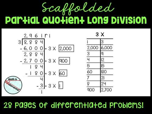 Scaffolded Partial Quotient Long Division Practice Packet - 28 Pages!