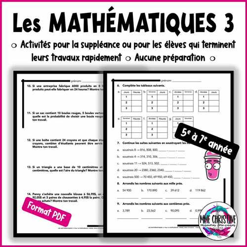 Les mathématiques 3 I Pour la suppléance I French Math Activities