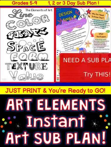 Art Sub Plan 1–3 Day Print & Go Lesson Art Elements Activity Middle ...