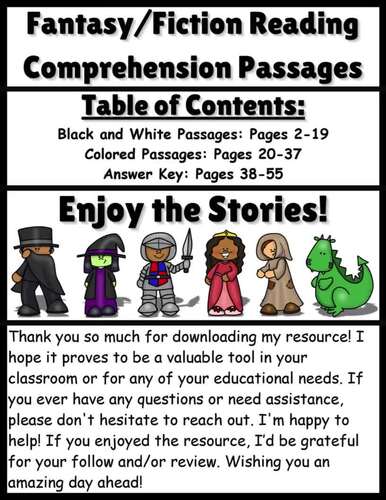 18 Fantasy Fiction Reading Comprehension Passages for 1st-3rd Grade ...