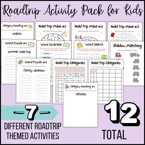 Road Trip Activity Printables | Travel Themed Games Bundle for Kids ...