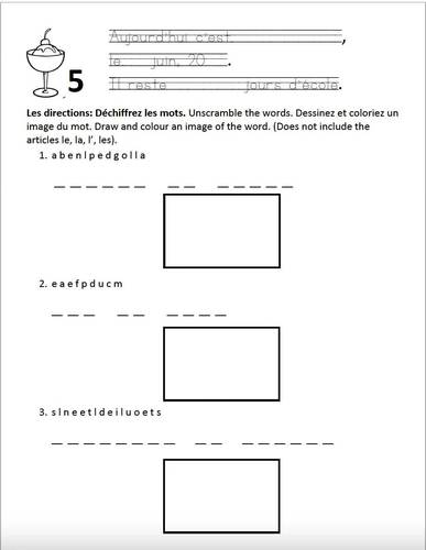French Summer Vocabulary Activity Booklet Grade 4-6 | TPT