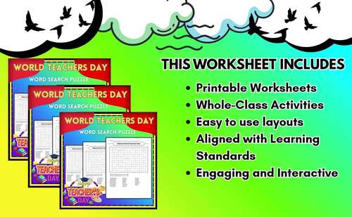 WORLD TEACHERS DAY WORD SEARCH PUZZLE WORKSHEETS by BRIGTHPATH LEARNING