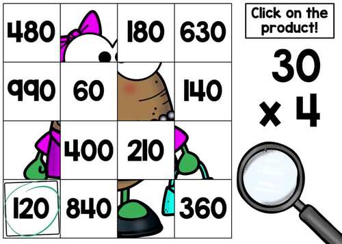 Multiply by Multiples of 10 Mystery Picture Digital Math Boom Cards