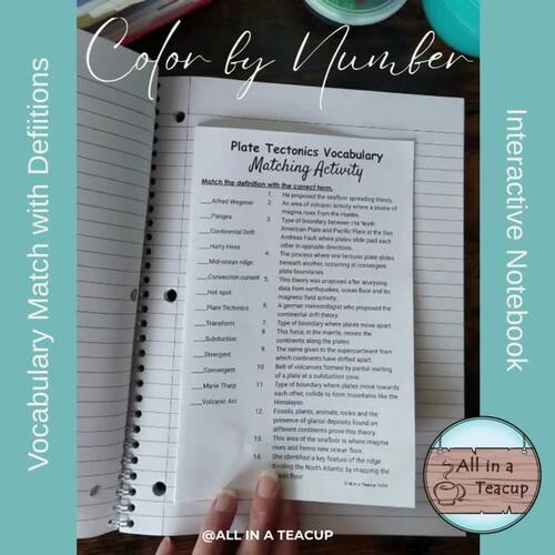 Plate Tectonics Vocabulary Foldable Match & Plates Color by Number Activity